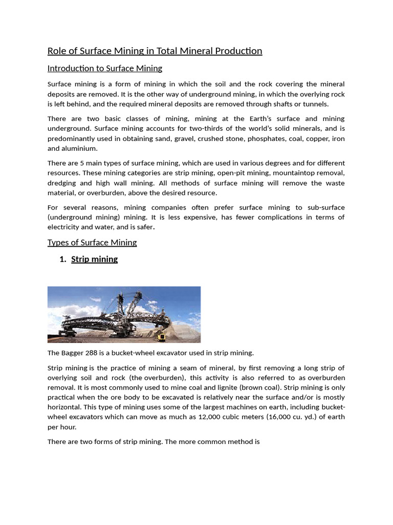 Role of Surface Mining in Total Mineral Production | PDF | Surface Mining | Mining