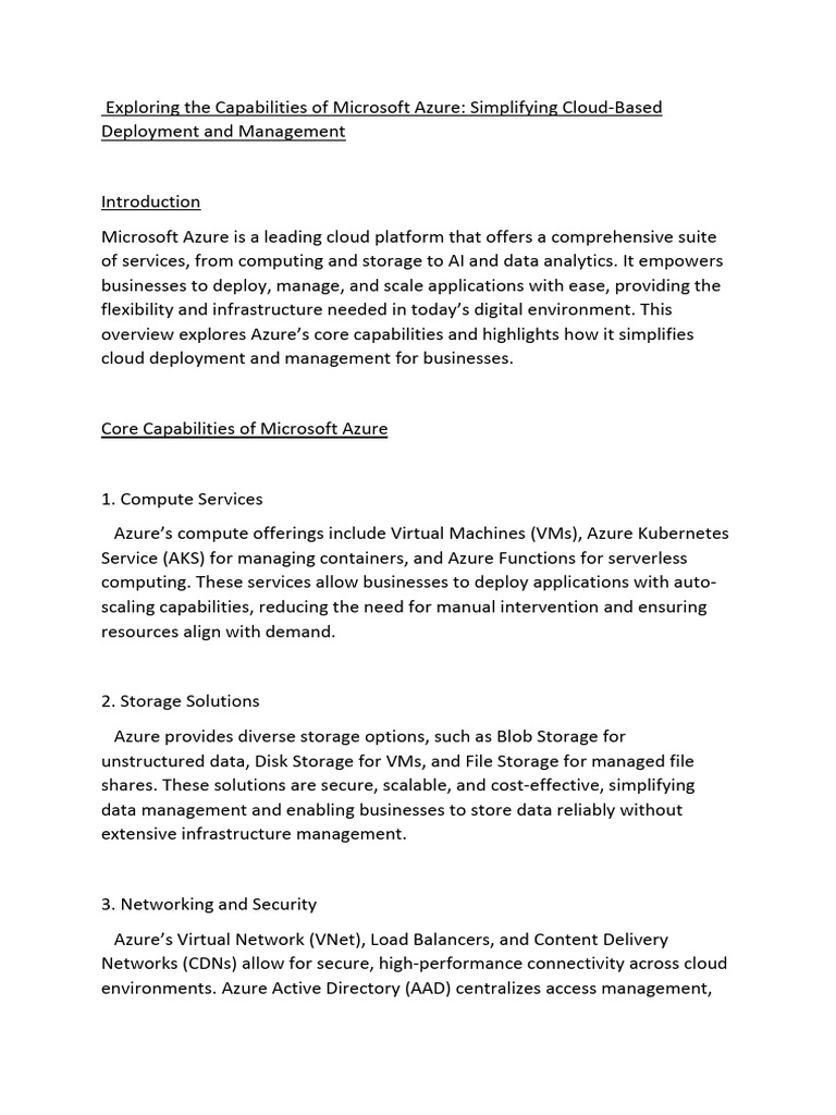 Exploring The Capabilities of Microsoft Azure | PDF | Microsoft Azure ...