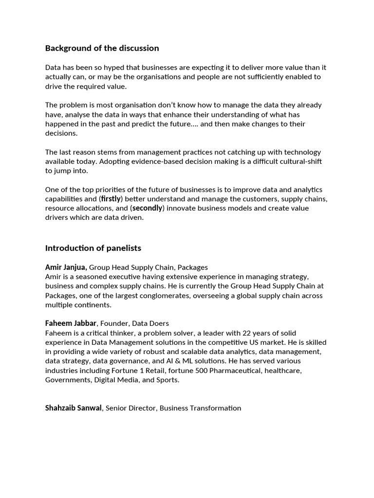 Panel Discussion | PDF | Analytics | Supply Chain
