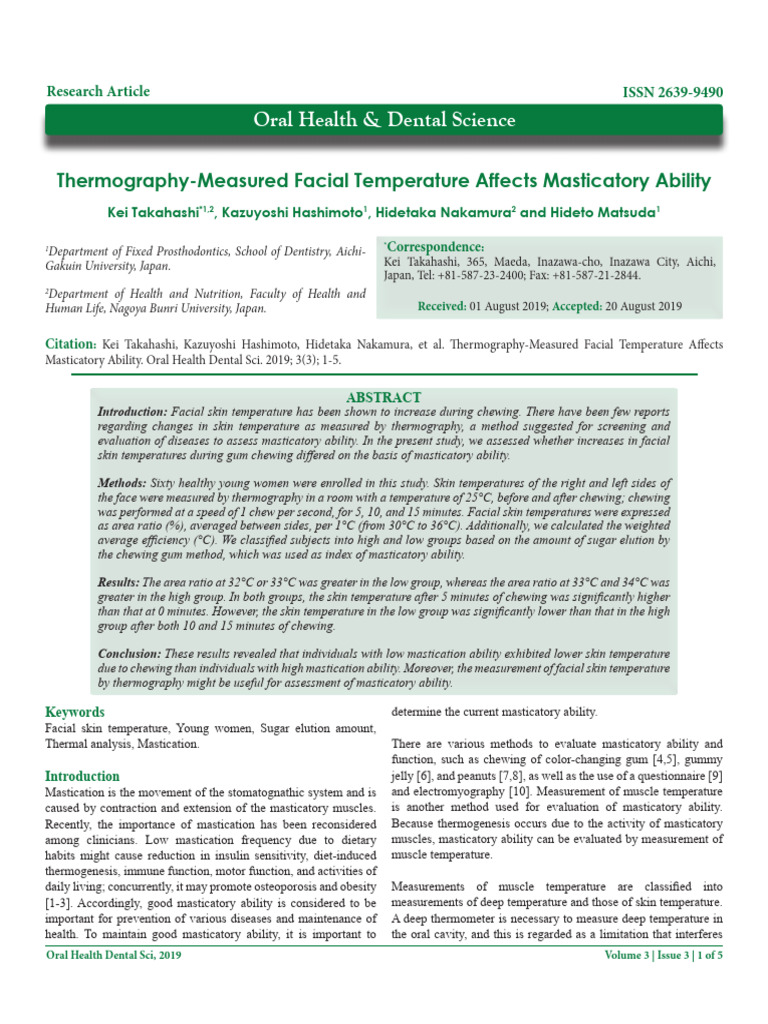 Thermographymeasured Facial Temperature Affects Masticatory Ability ...