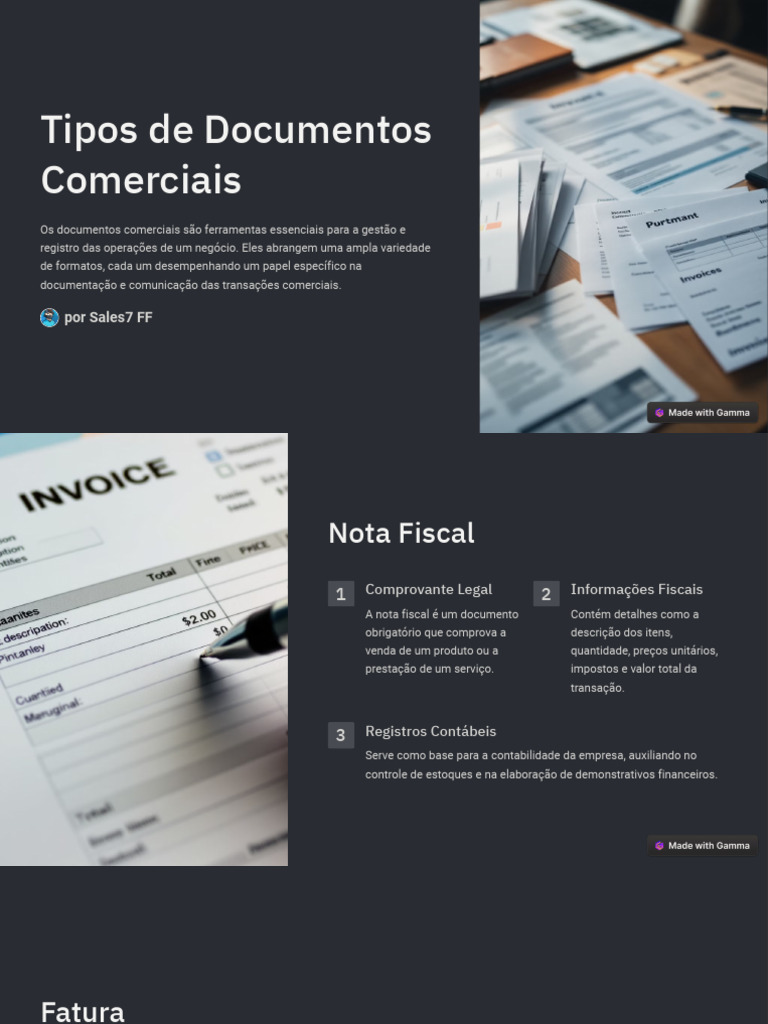 Tipos de Documentos Comerciaise | PDF | Contabilidade | Fluxo de caixa