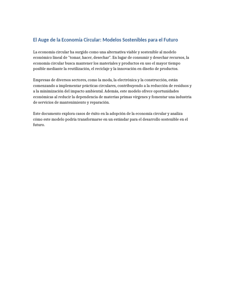 Documento Adicional 2 El Auge de La Economía Circular Modelos Sostenibles para El Futuro | PDF