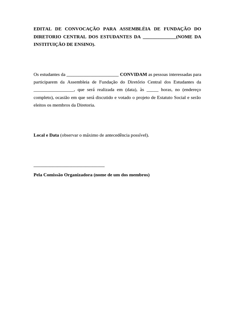 Edital de Assembleia para Fundação do DCE | PDF | Carreira e ...