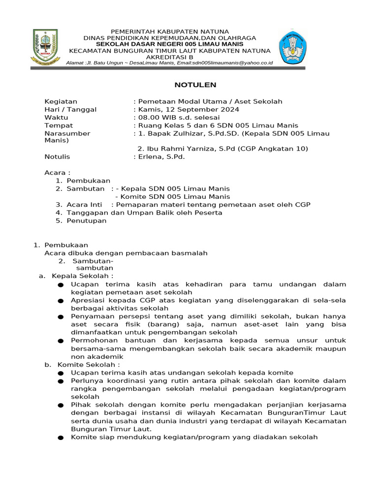 Notulen Aset SD-LM | PDF | Karier & Perkembangan | Perjalanan
