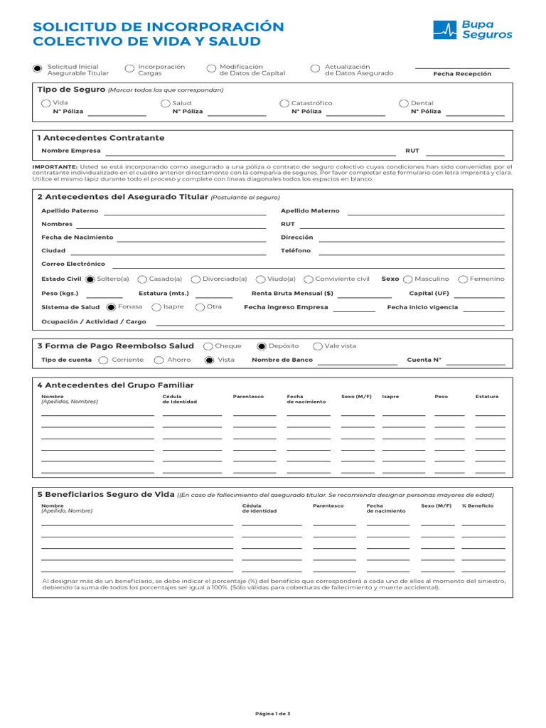 Formulario Incorporacion Bupa - Edited - Edited | PDF | Seguro | Póliza ...