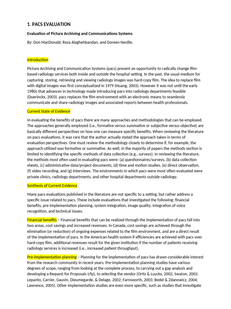 PACS Evaluation: Benefits & Challenges | PDF | Evaluation | Methodology