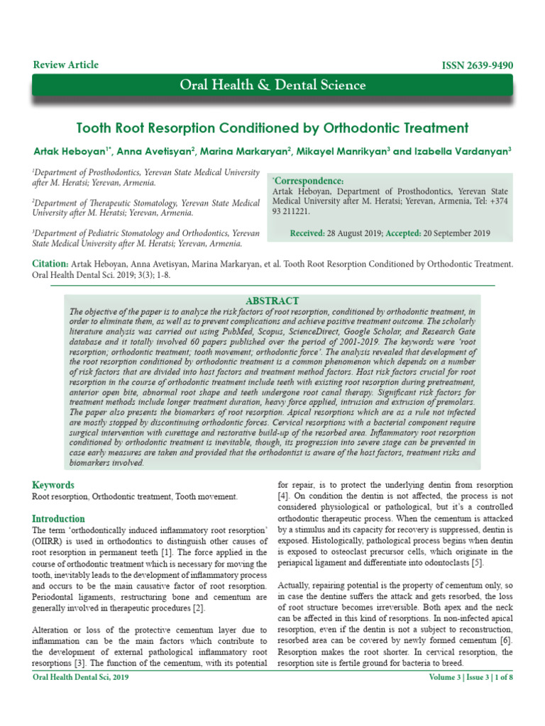 Tooth Root Resorption Conditioned by Orthodontic Treatment | PDF ...