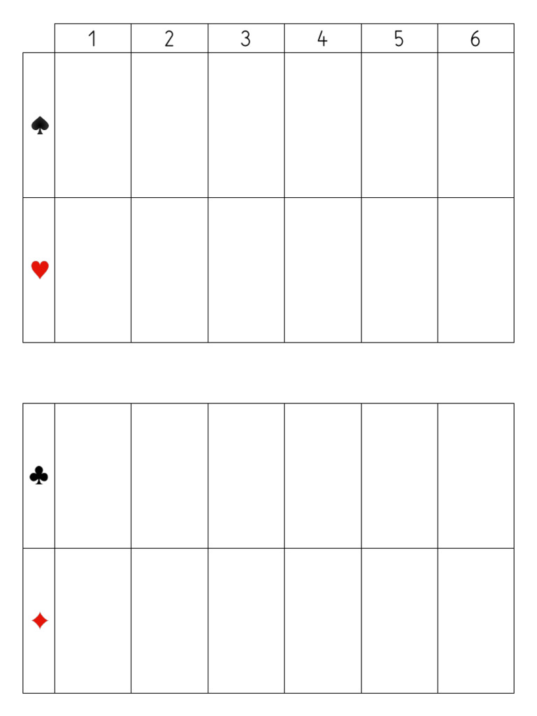 Tableau A Double Entree Cartes A Jouer 1 A 6 | PDF