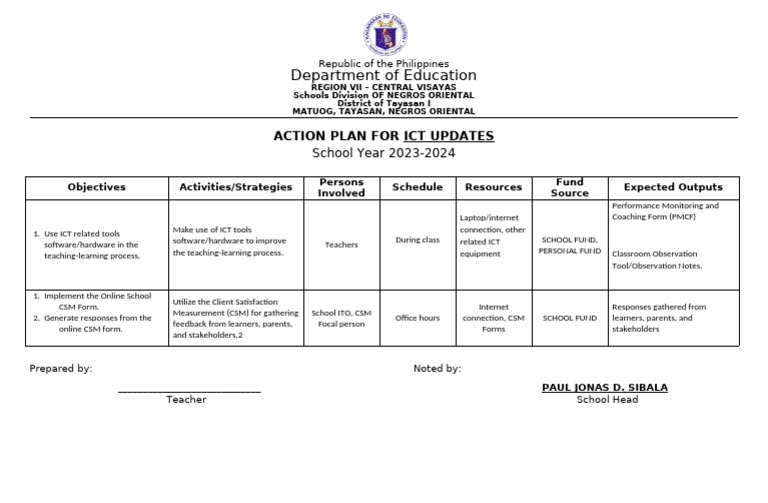 ICT - Action Plan Template | PDF | Educational Technology | Computing