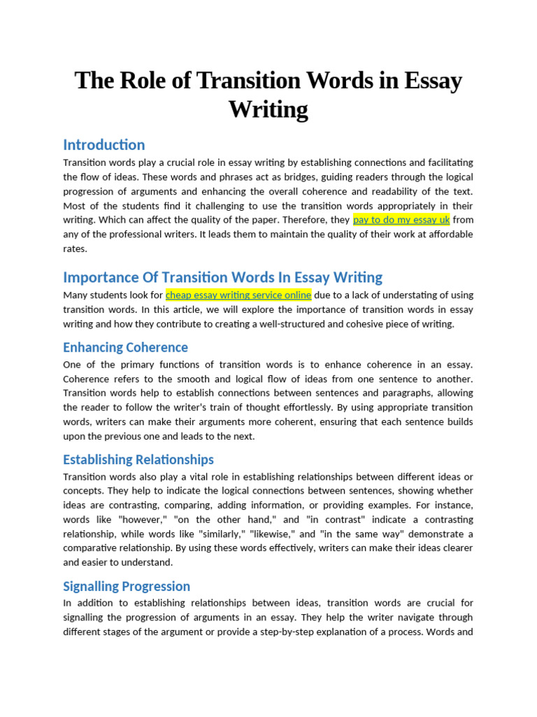 Importance of Transition Words in Essays | PDF | Essays | Argument
