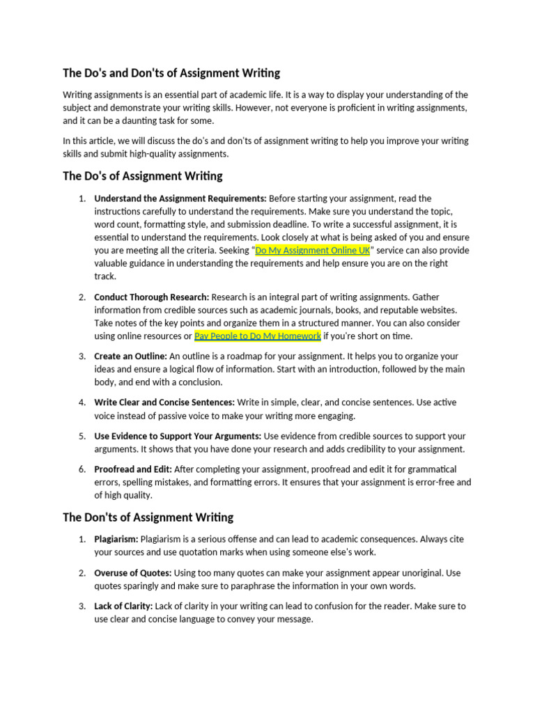 Assignment Writing Do's and Don'ts | PDF | Proofreading | Plagiarism
