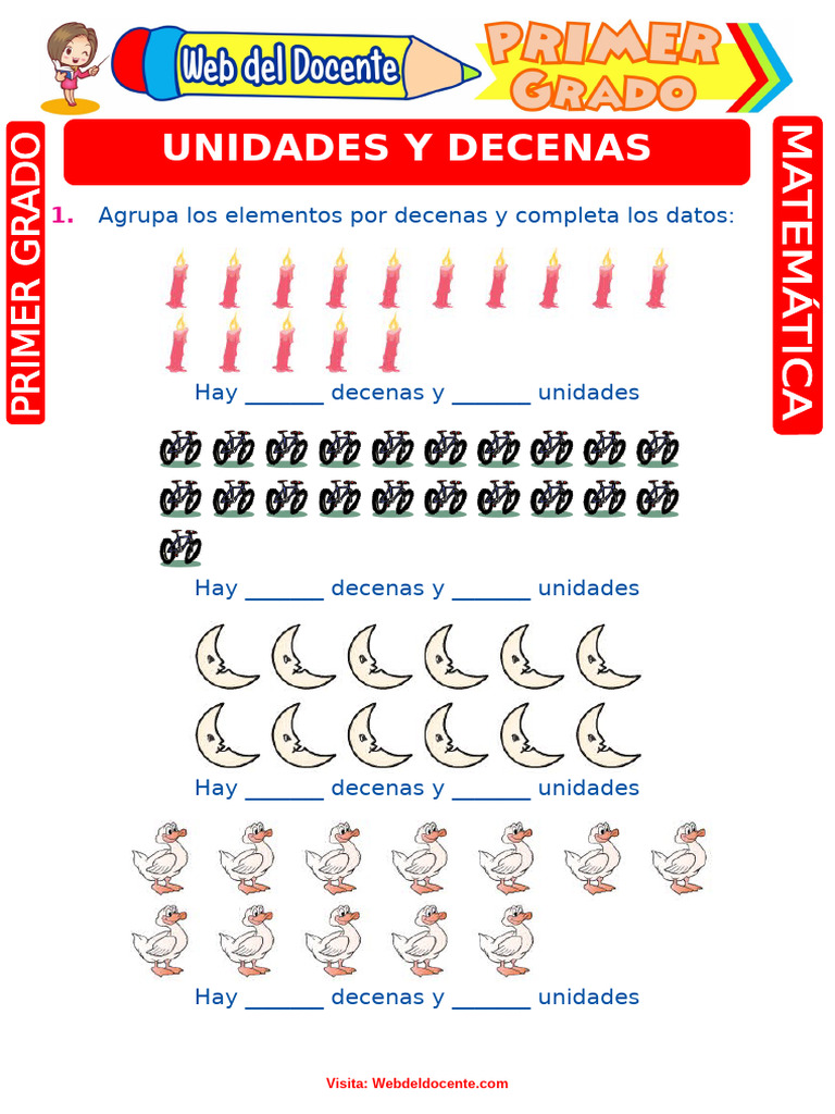 Ejercicios de Unidades y Decenas 1° Grado | PDF