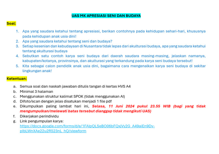 Uas MK Apresiasi Seni Dan Budaya | PDF