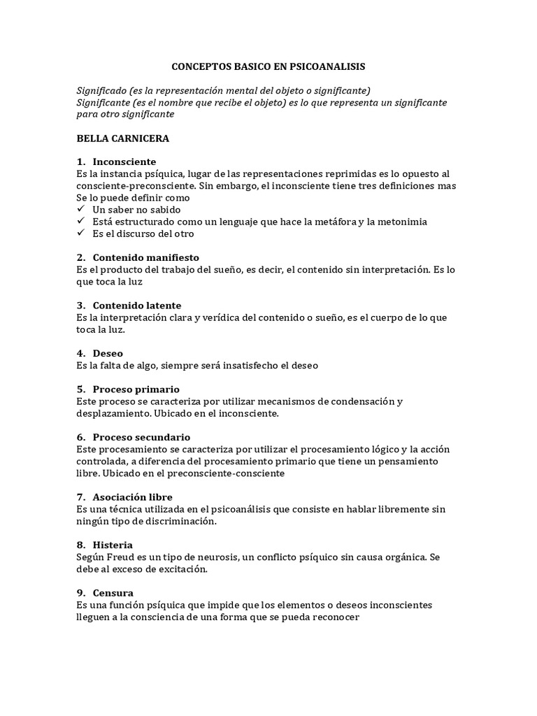 Conceptos Basico en Psicoanalisis | PDF | Psicoanálisis | Mente inconsciente