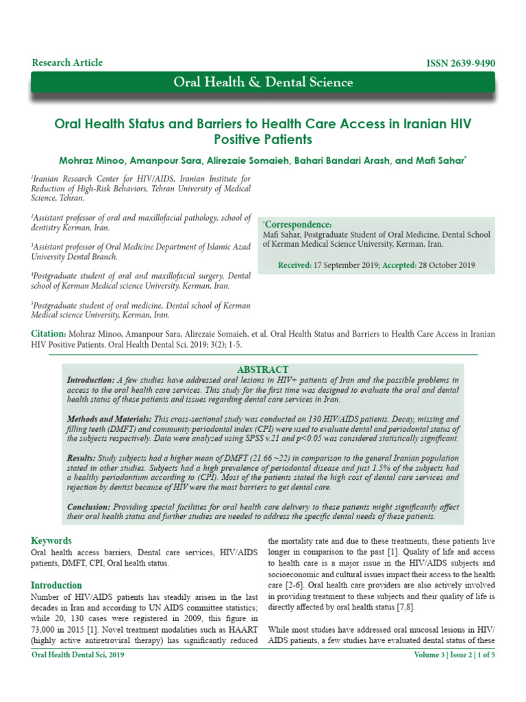 Iranian HIV+ Oral Health Barriers | PDF | Dentistry | Periodontology
