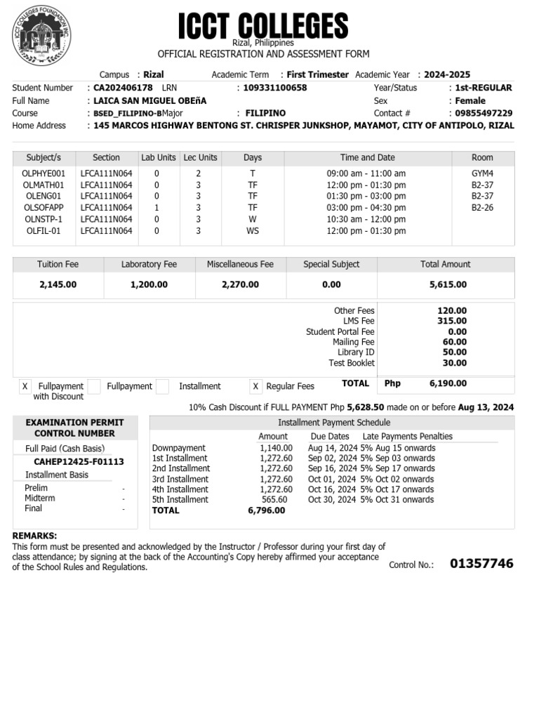 Official Registration and Assessment Form | PDF