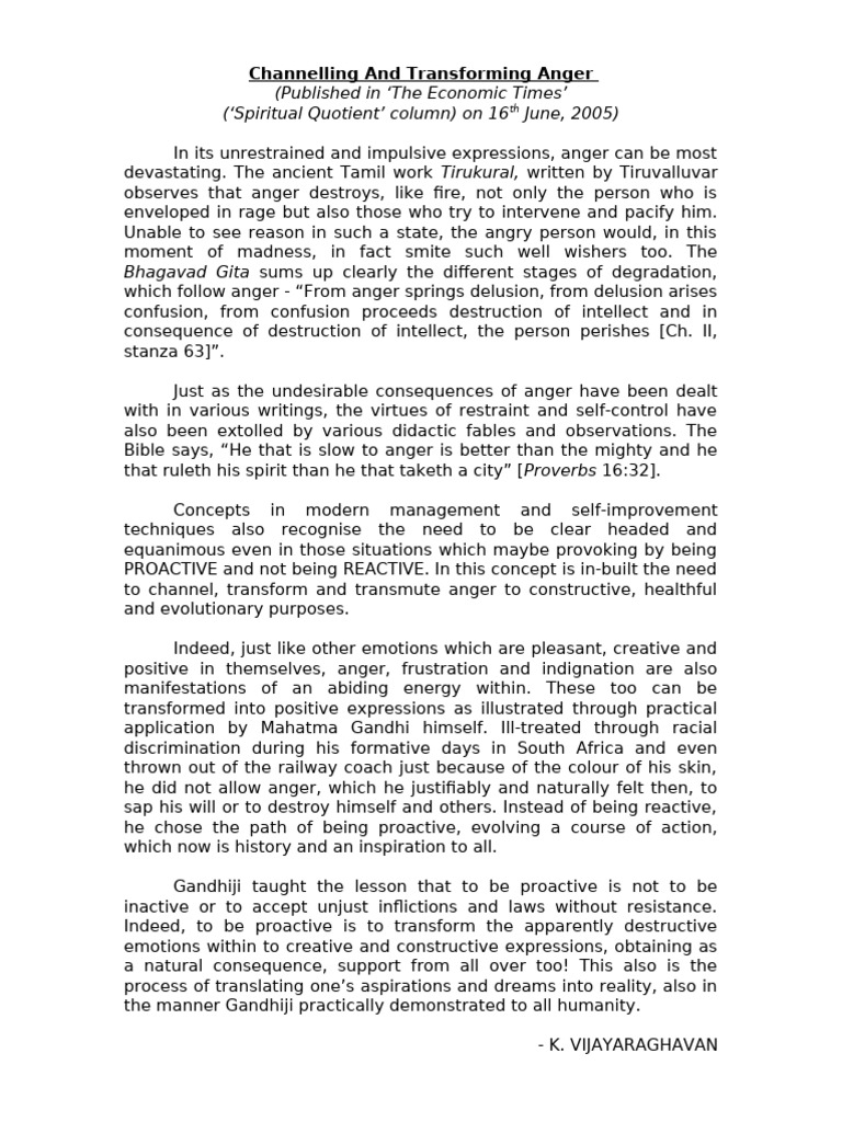 Channeling and Transforming Anger | PDF | Anger | Psychology