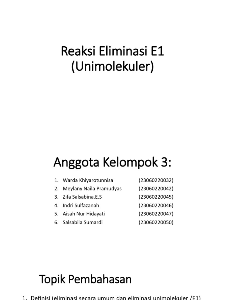 Reaksi Eliminasi E1 (Unimolekuler) | PDF