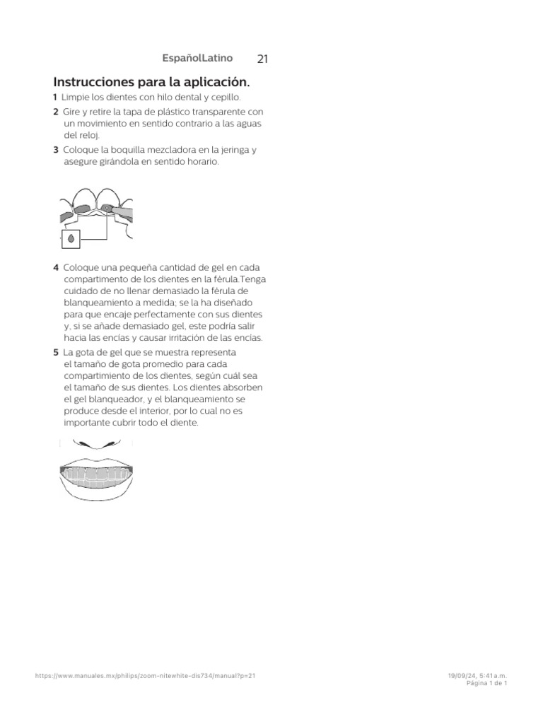 Instrucciones Philips Zoom NiteWhite | PDF | Boca | Ramas de Odontología