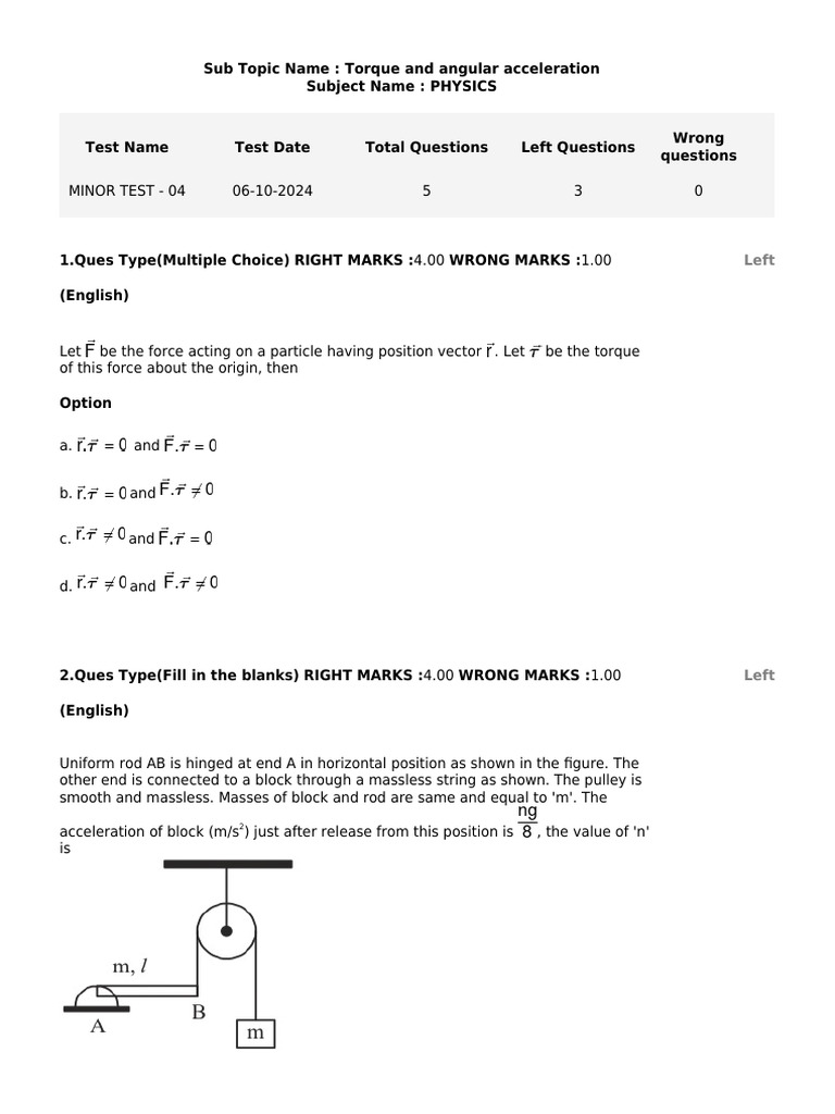 Torque and Angular Acceleration | PDF | Teaching Methods & Materials ...