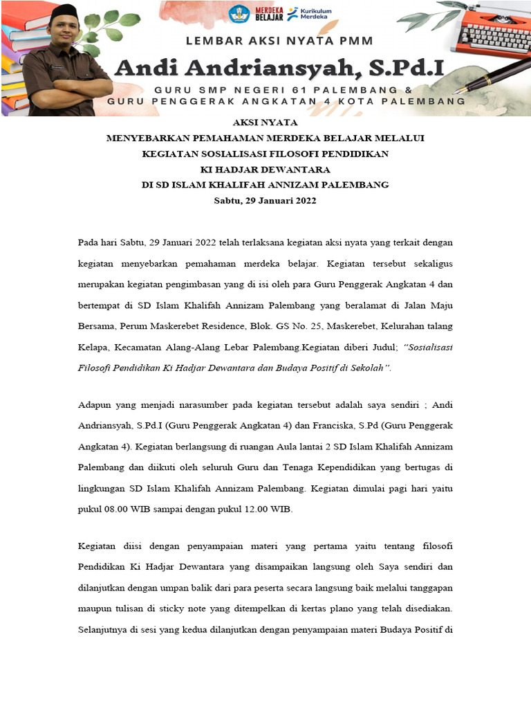 Aksi Nyata PMM Topik Merdeka Belajar | PDF