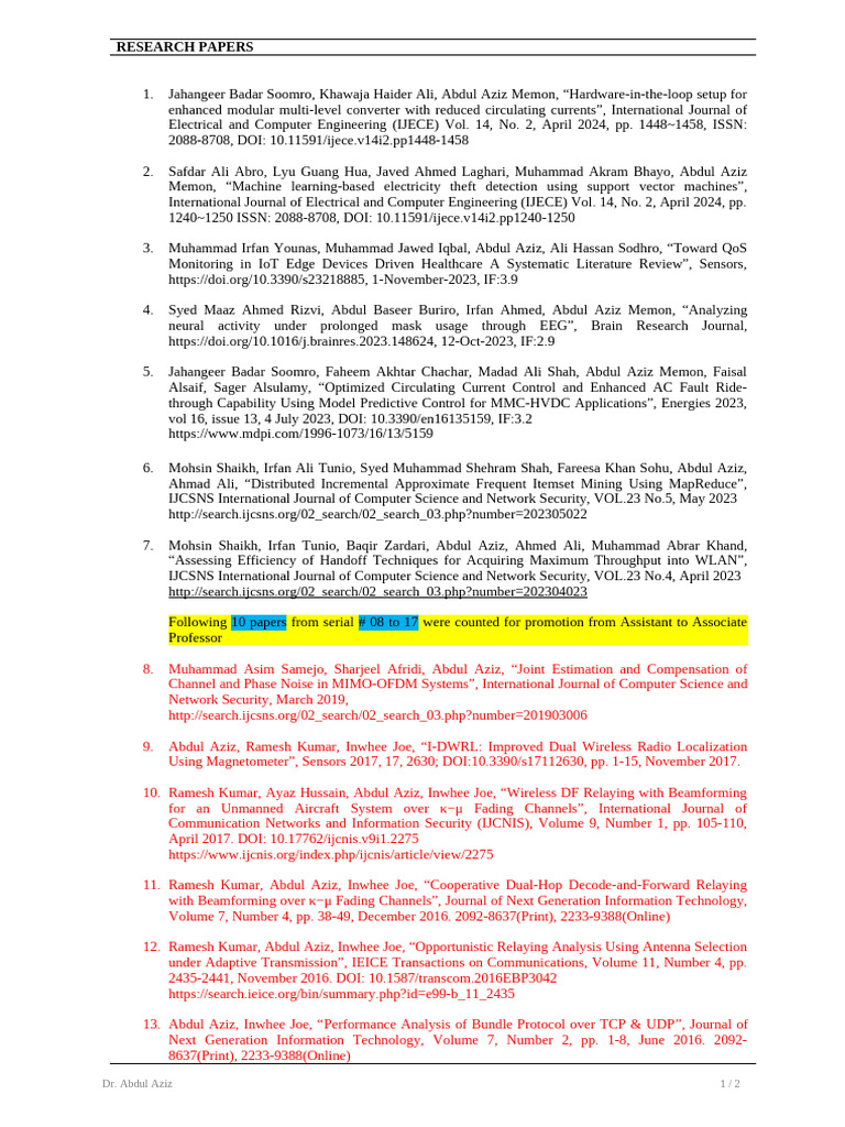 00 List of Papers (Dr. Abdul Aziz Memon) ORIC | PDF | Computer Engineering | Computing