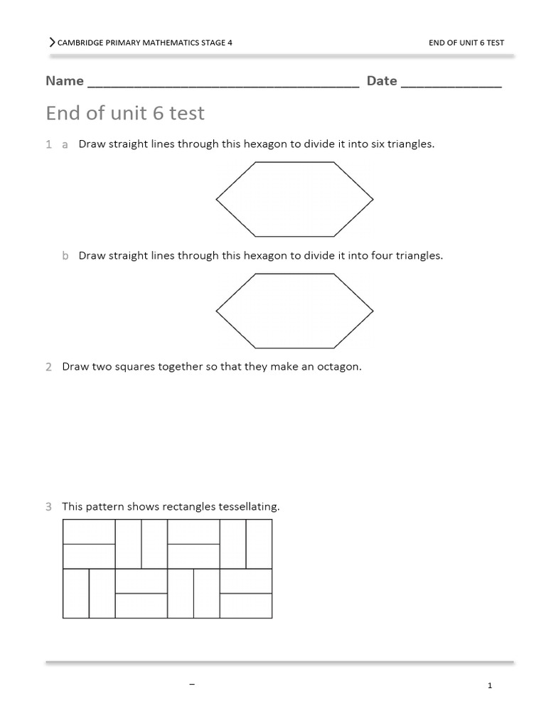 Prim Maths 4 2ed TR Unit 6 Test | PDF