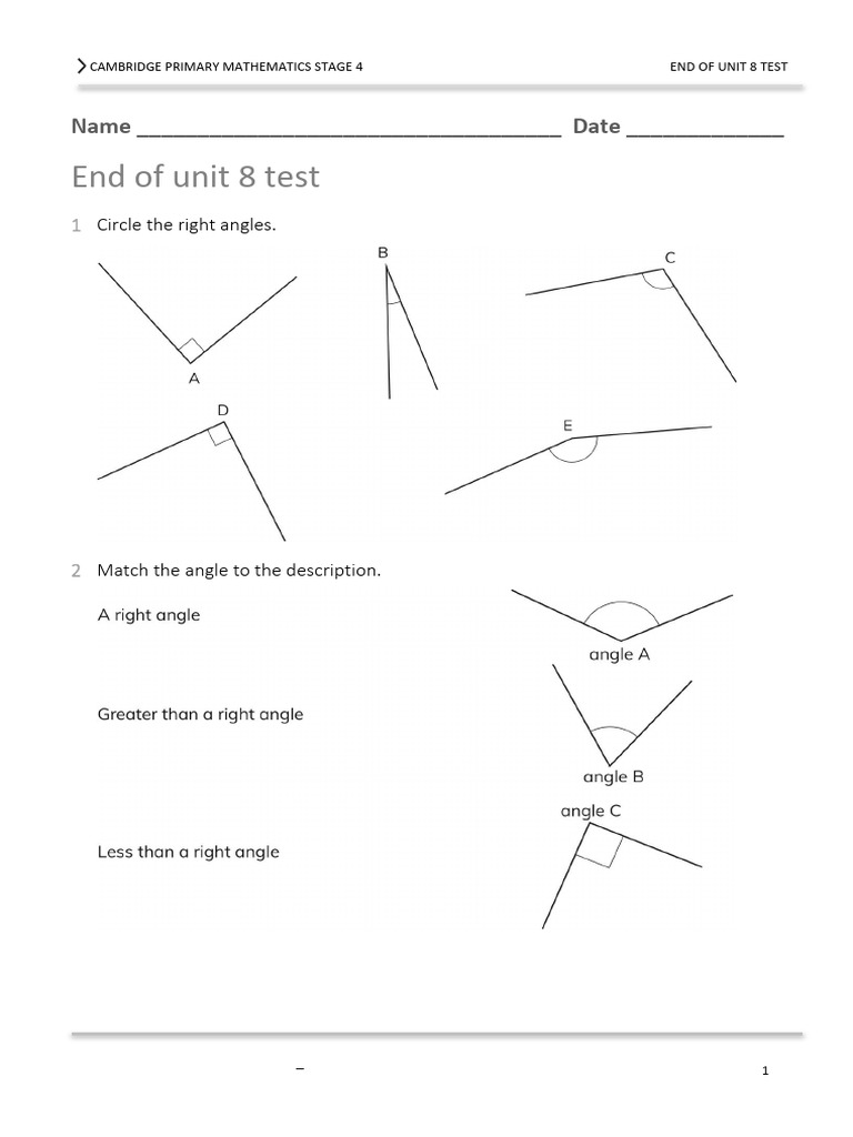 Prim Maths 4 2ed TR Unit 8 Test | PDF