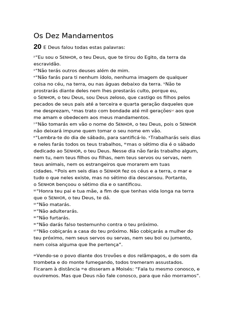Os Dez Mandamentos - Exodo 20 | PDF | Shabat | Os Dez Mandamentos