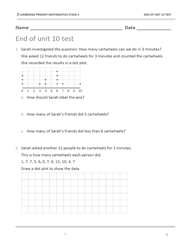 Prim Maths 4 2ed TR Unit 10 Test | PDF