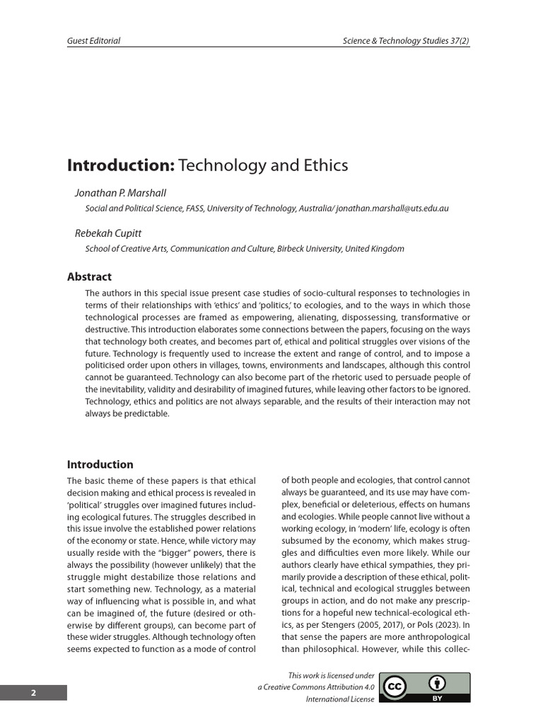 Introduction Technology and Ethics | PDF