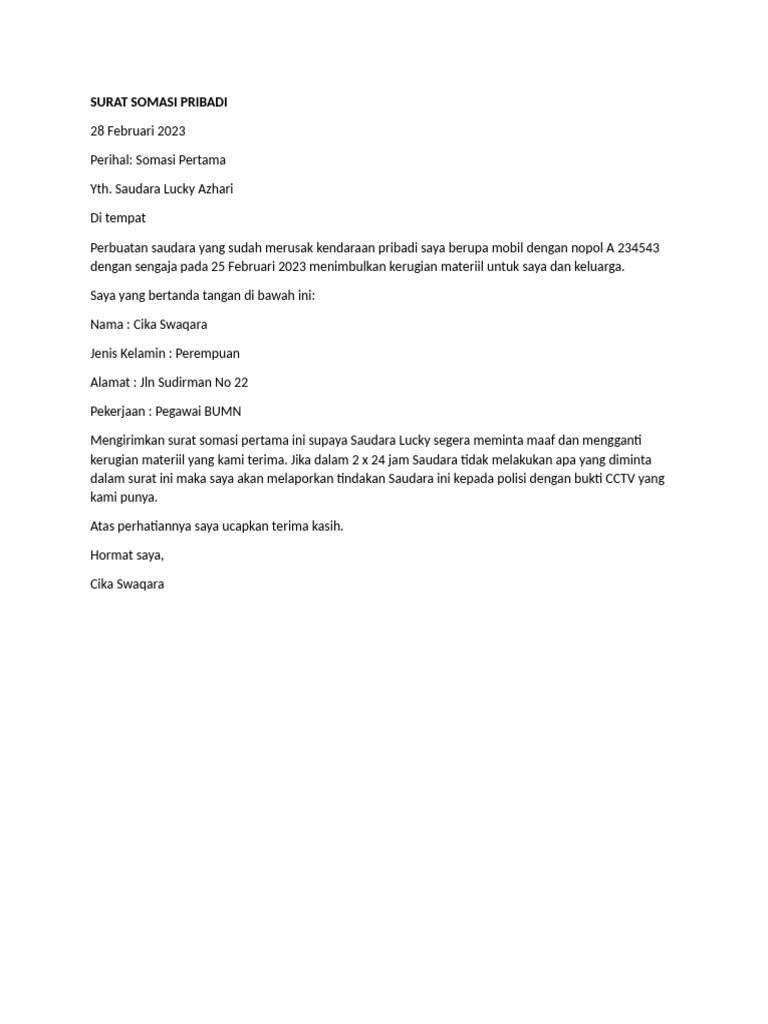 Surat Somasi Pribadi 4 | PDF