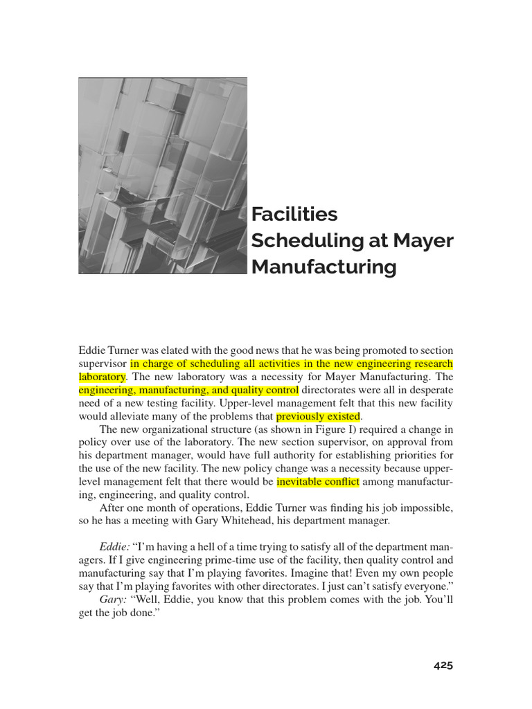 Facitilies Scheduling at Mayer Manufacturing | PDF | Business