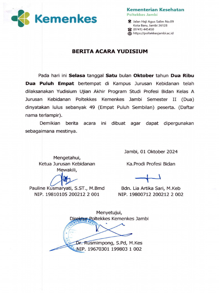 Berita Acara Yudisium Profesi Bidan Kls A | PDF