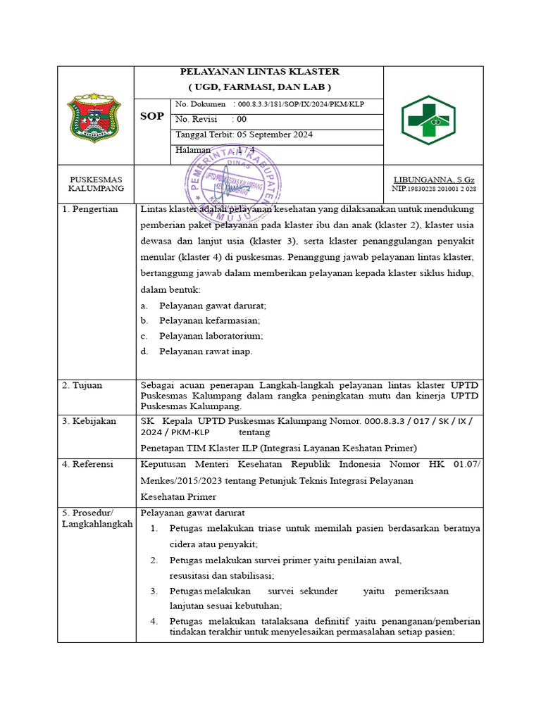 Sop Lintas Klaster | PDF