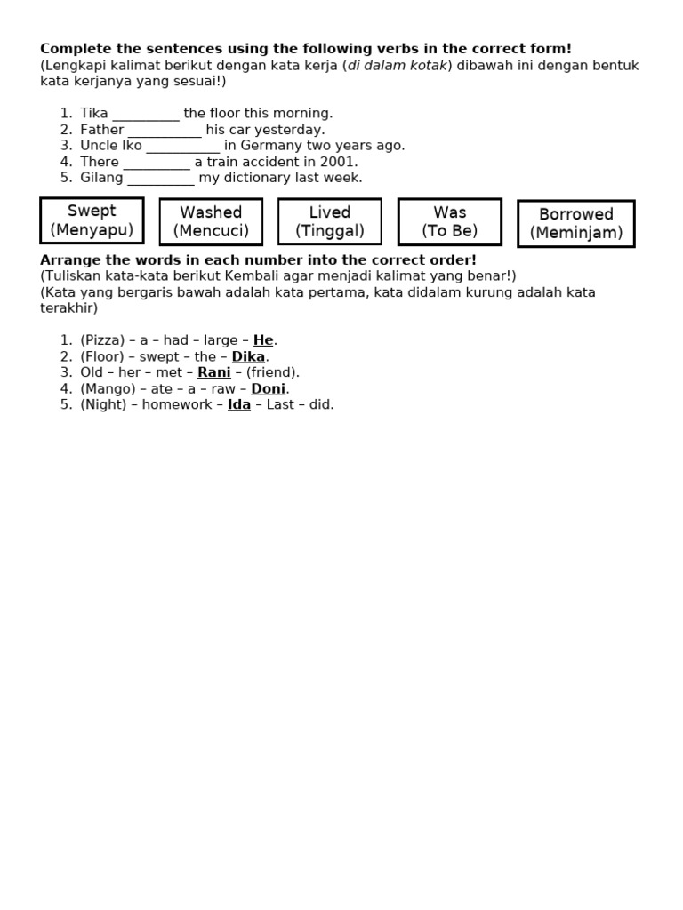 Tugas Simple Past Tense | PDF