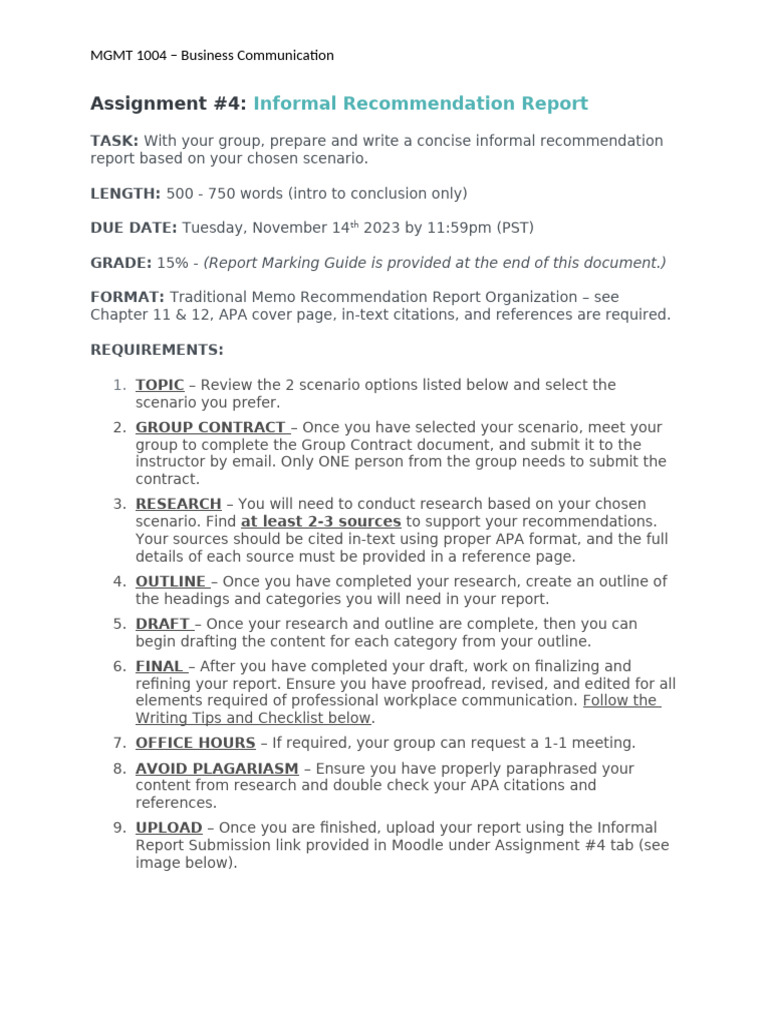 Assignment #4 - Informal Report Instructions - 33A | PDF | Proofreading | Apa Style