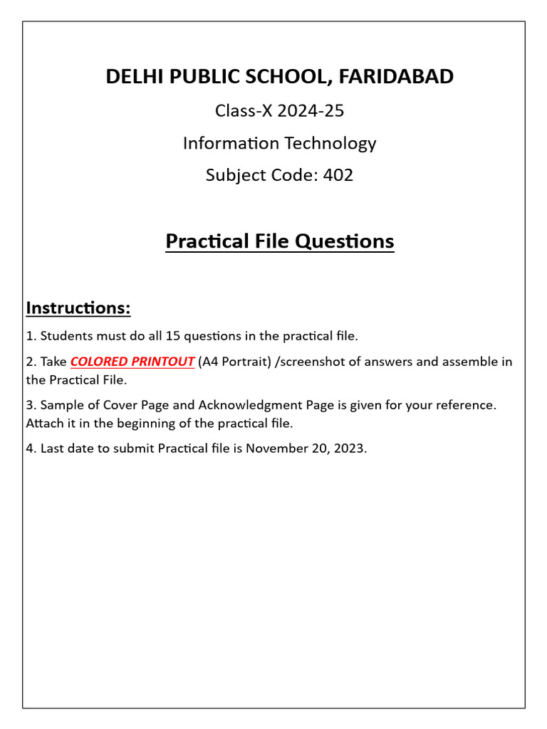 Class 10 Practical File 2024-25 | PDF