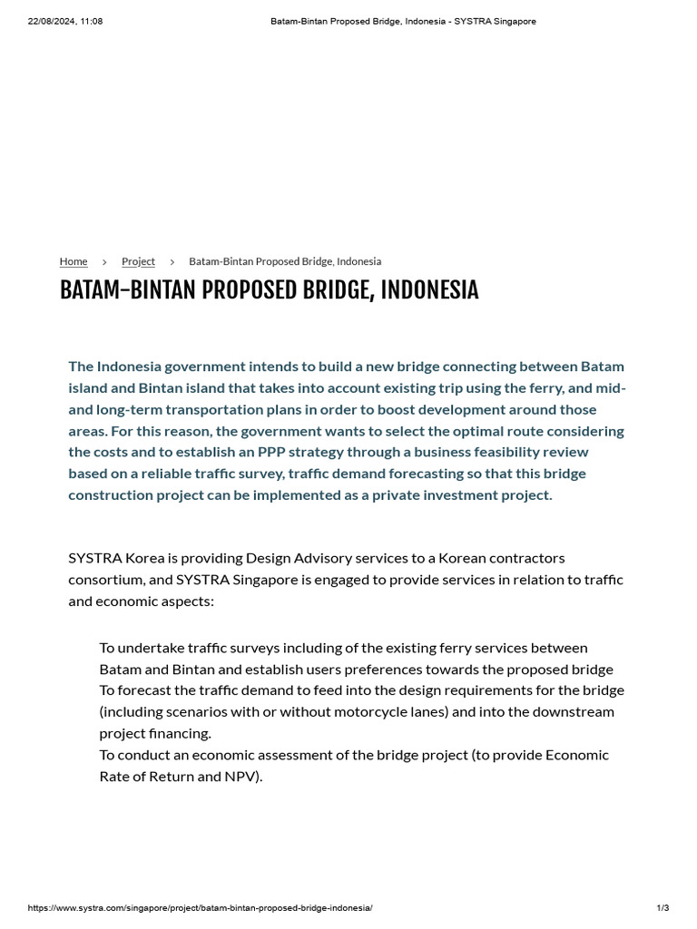 Batam-Bintan Bridge Project Overview | PDF | Singapore | World Politics