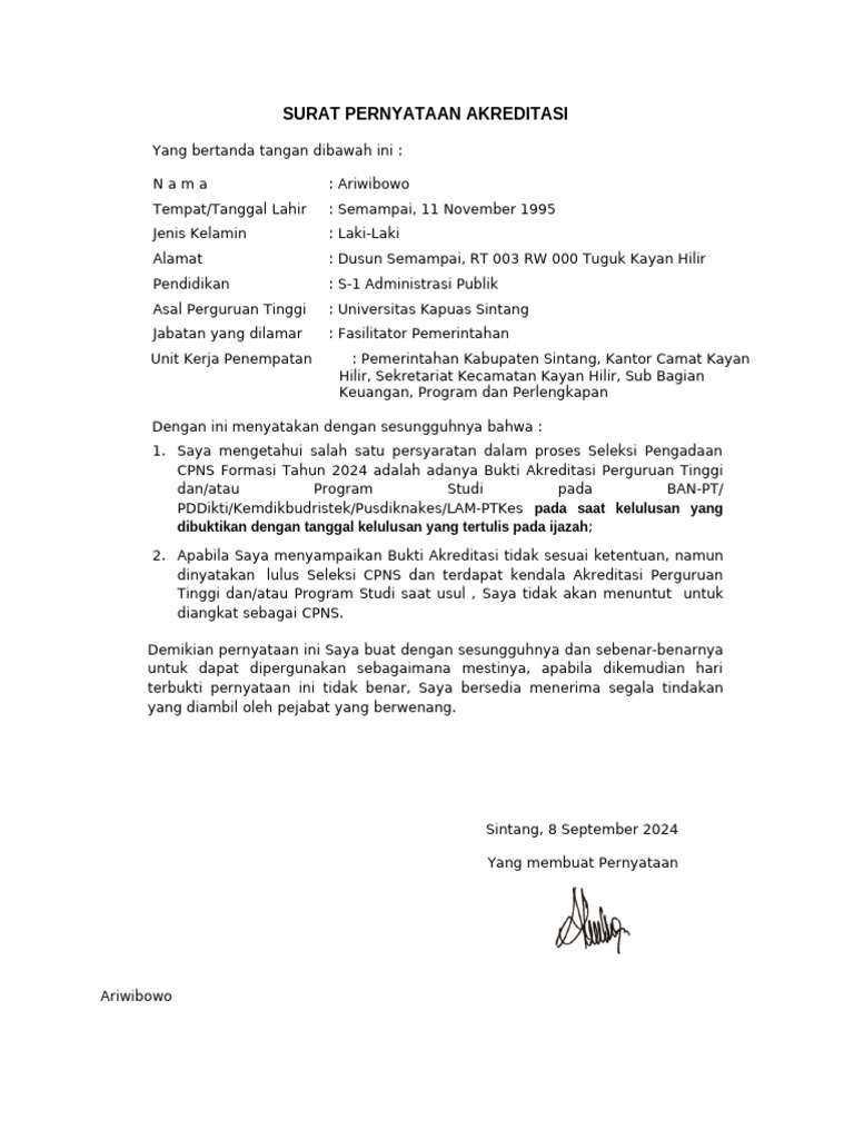Surat Pernyataan Akreditasi | PDF
