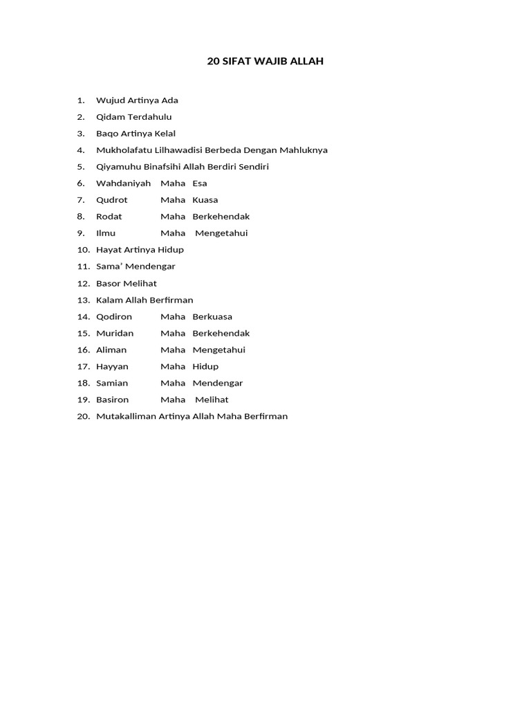 20 Sifat Allah | PDF