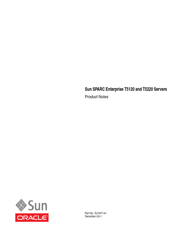 Sun SPARC Enterprise T5120 and T5220 Servers: Product Notes | PDF ...