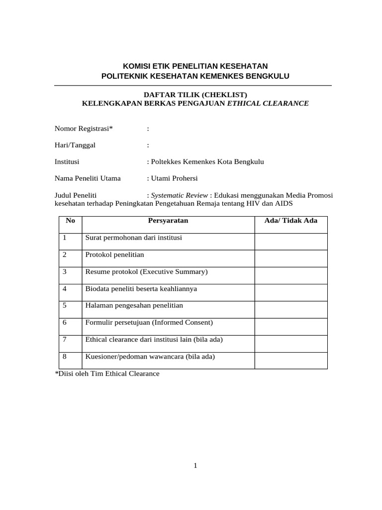 Form Kelengkapan Berkas Pengajuan Ec | PDF