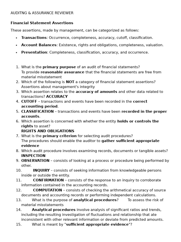 Auditing Midterm Reviewer | PDF | Audit | Internal Control
