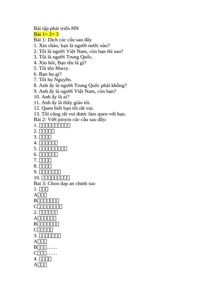 Bài Tập Phát Triển HN1 | PDF