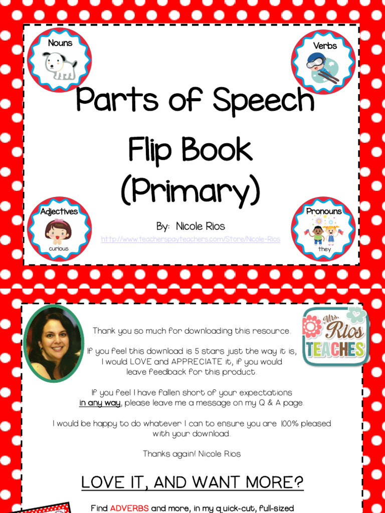 Parts of Speech Flip Book (Primary) : Nouns Verbs | PDF