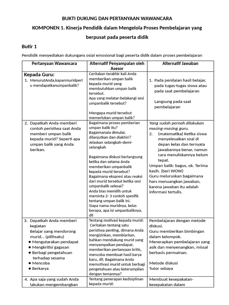 Bukti Dukung Dan Pertanyaan Wawancara-Alt Jawaban Komp 1 | PDF