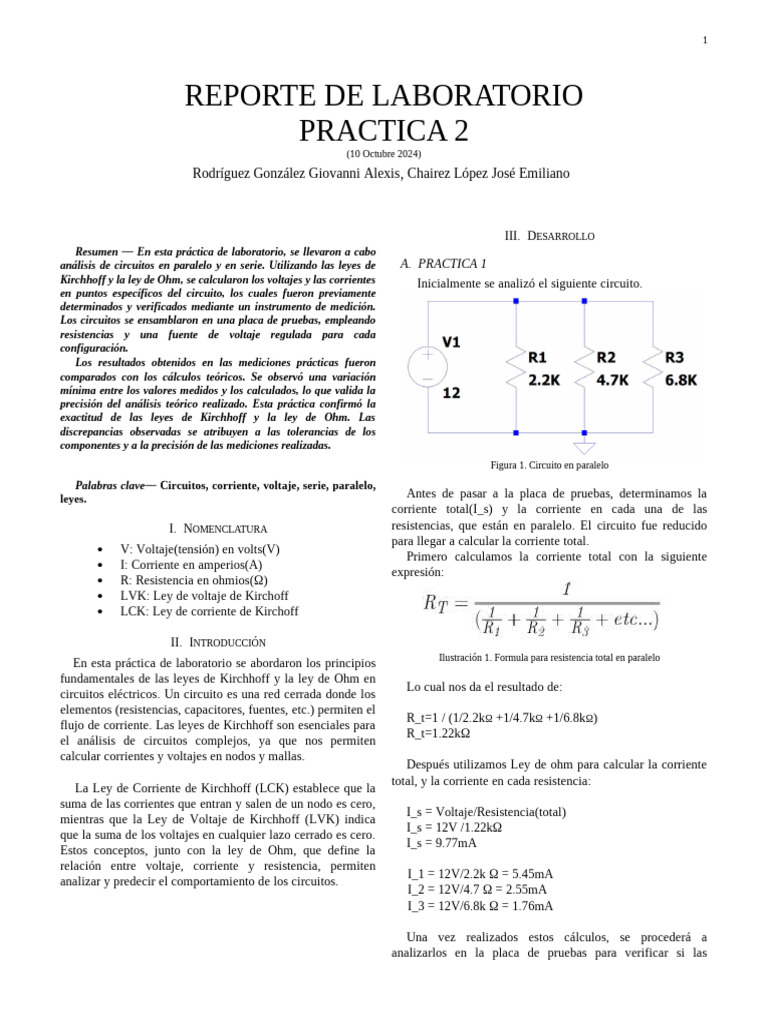 Reporte Practica2 | PDF | Resistencia Eléctrica y Conductancia | Red eléctrica
