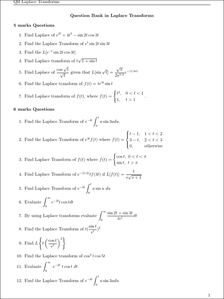 QB Laplace Transforms | PDF | Subtraction | Mathematical Relations