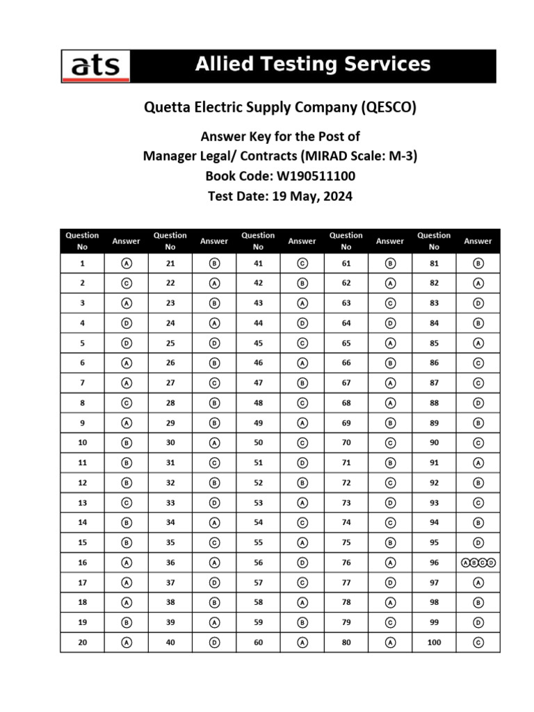 QESCO 01 All Answer Key | PDF
